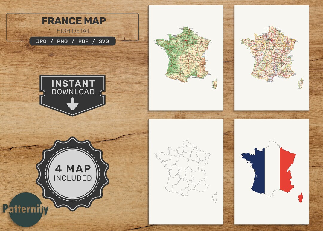 France Map Bundle. Printable French Map Set. Political, Physical, Blank ...