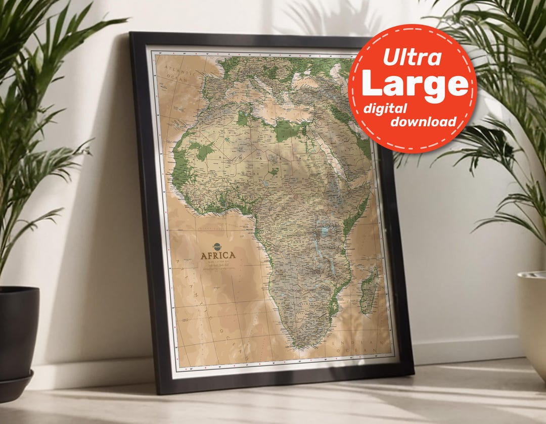 Africa Physical Map Print. High-resolution PRINTABLE Africa Continent ...