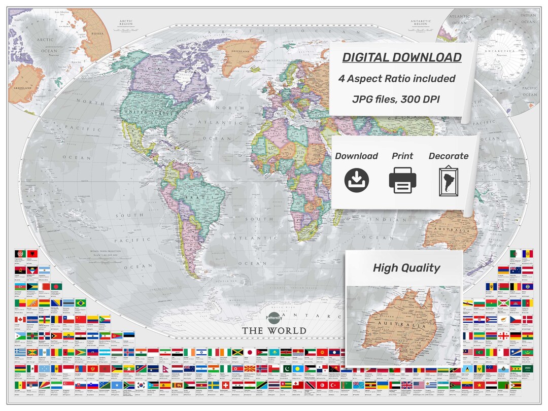 Political World Map With Flags. PRINTABLE Executive Map of the World ...