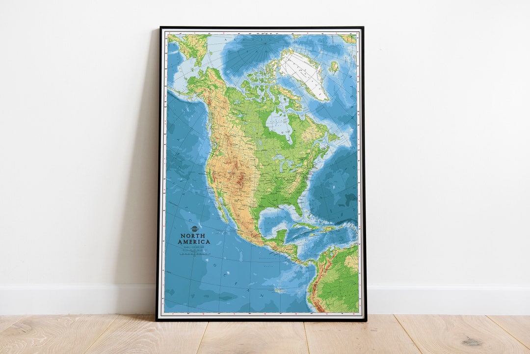 Terrain Map of North America | North America Map Poster Giclee Print ...