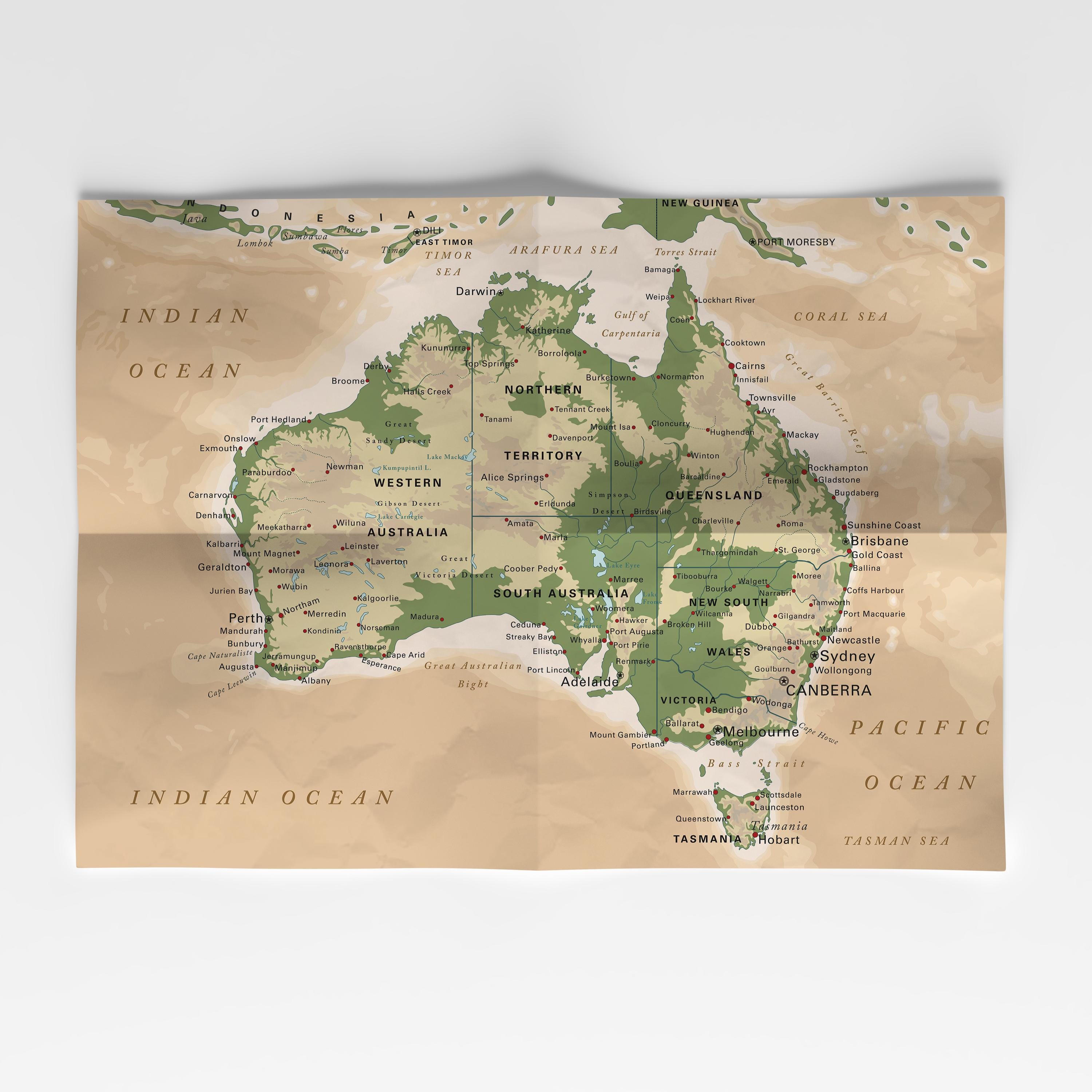 Detailed Physical Map of Australia. Vector Australia Map. Educational ...