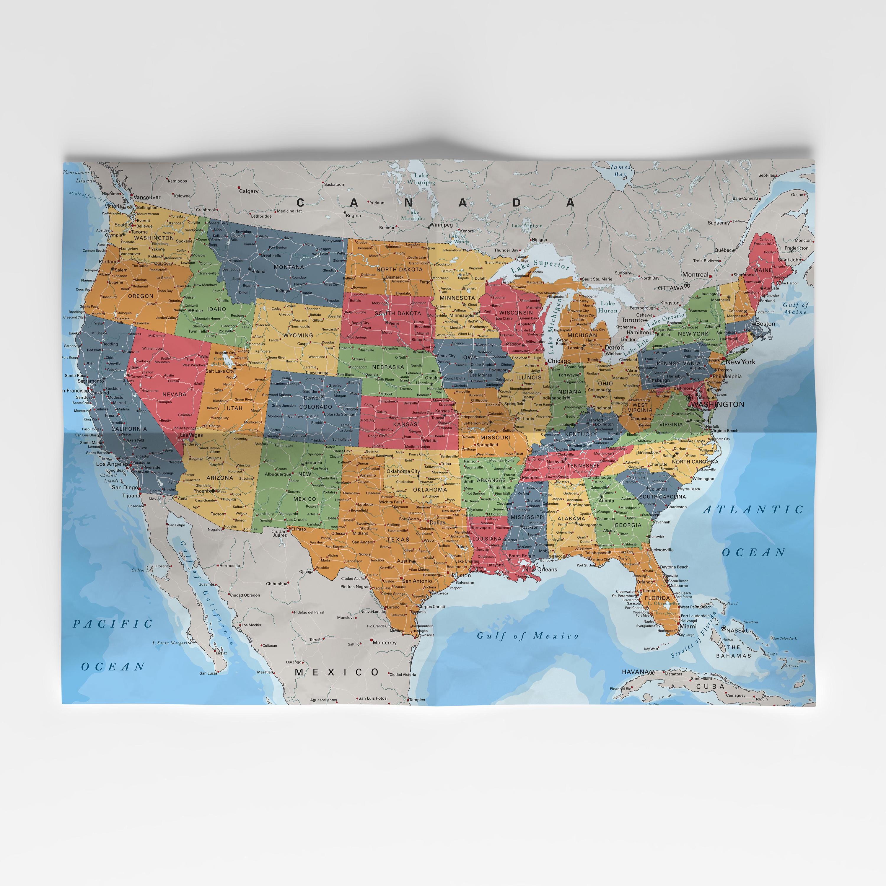 Political Map of USA. Large Detailed United States Map Poster With ...