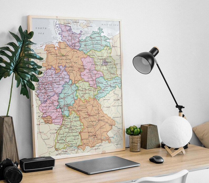 Political Map of Germany. Large Detailed German Map Poster With Cities ...