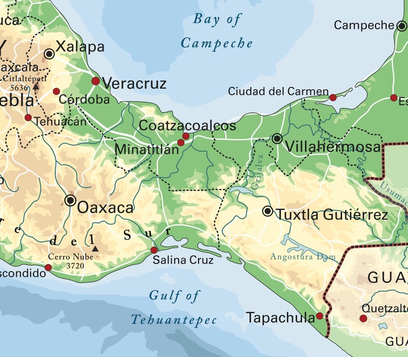 Mexico Detailed Physical Map. Mexican Terrain Vector Map. Educational ...