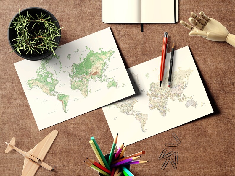 World Map Bundle. Printable World Map Set. Political, Physical, Blank ...