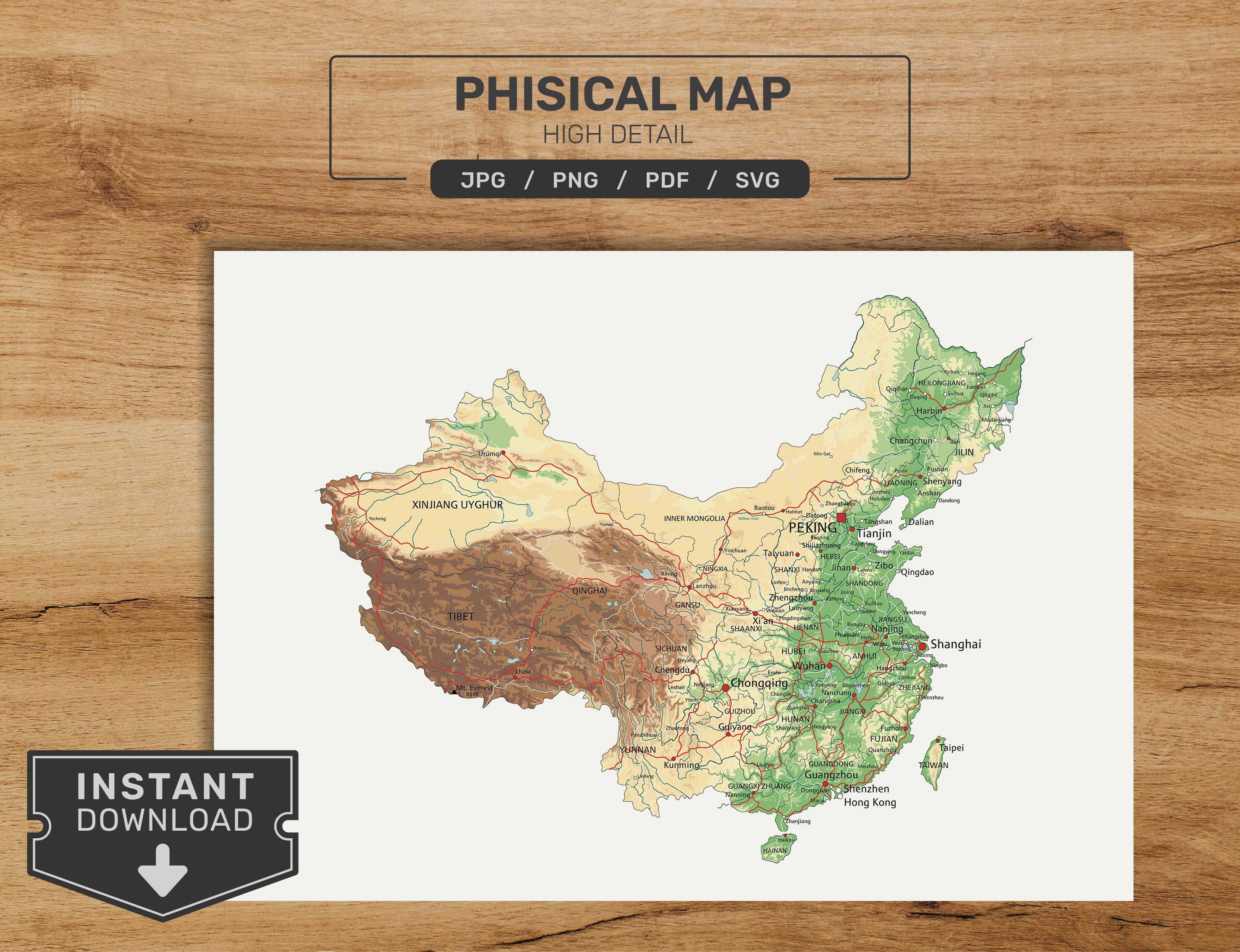 China Map Bundle. Printable Chinese Map Set. Political, Physical, Blank ...