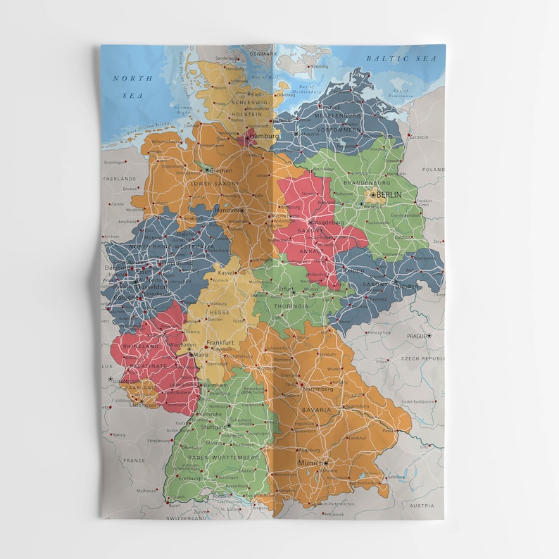Political Map of Germany. Large Detailed Germany Map Poster With Cities ...