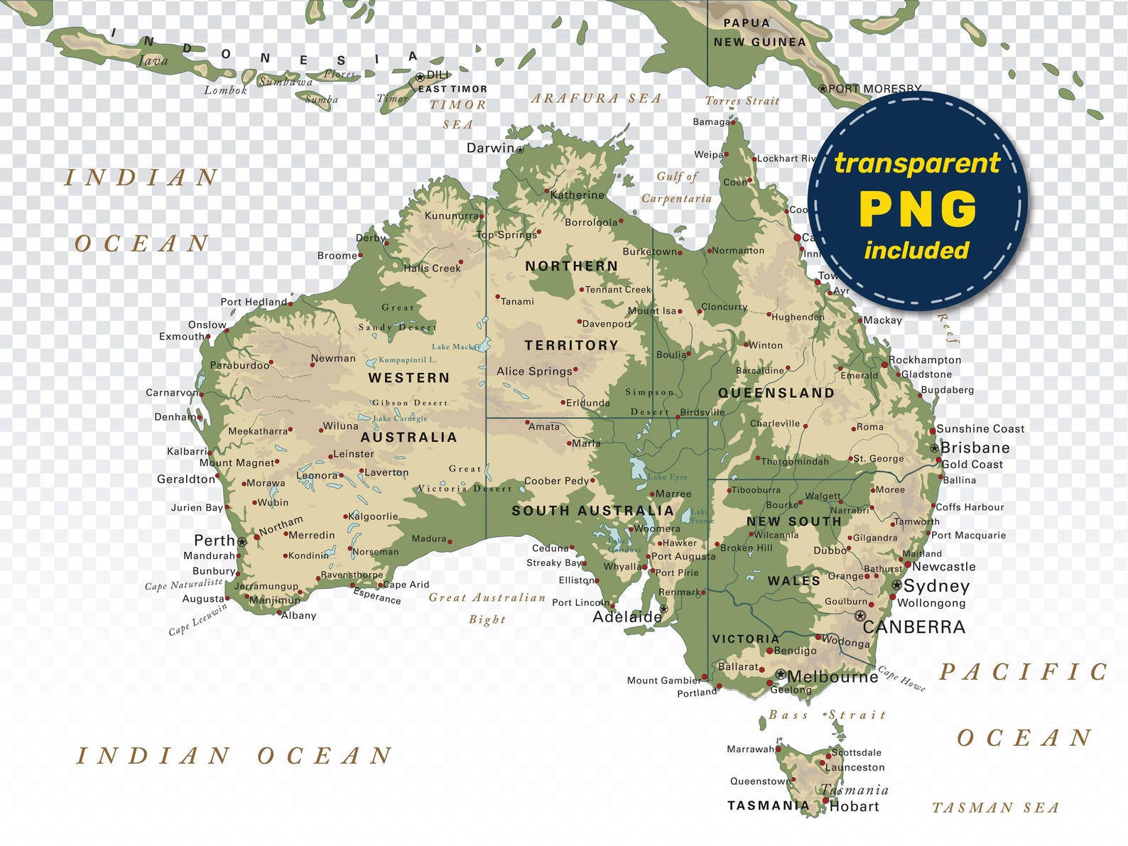 Detailed Physical Map of Australia. Vector Australia Map. Educational ...