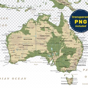 Detailed Physical Map of Australia. Vector Australia Map. Educational ...