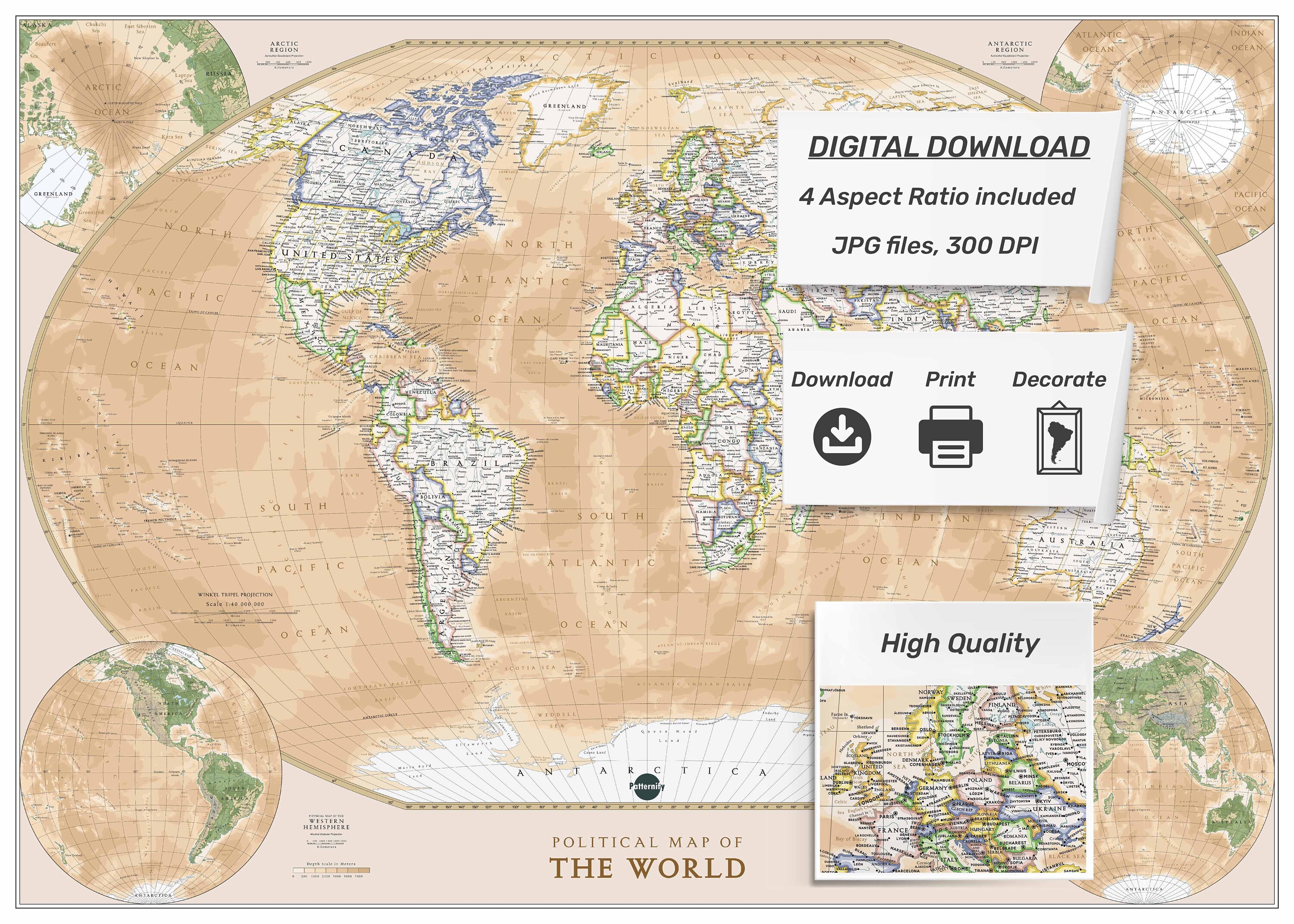World Map Print Map of the World Wall Art PRINTABLE Detailed World Map ...