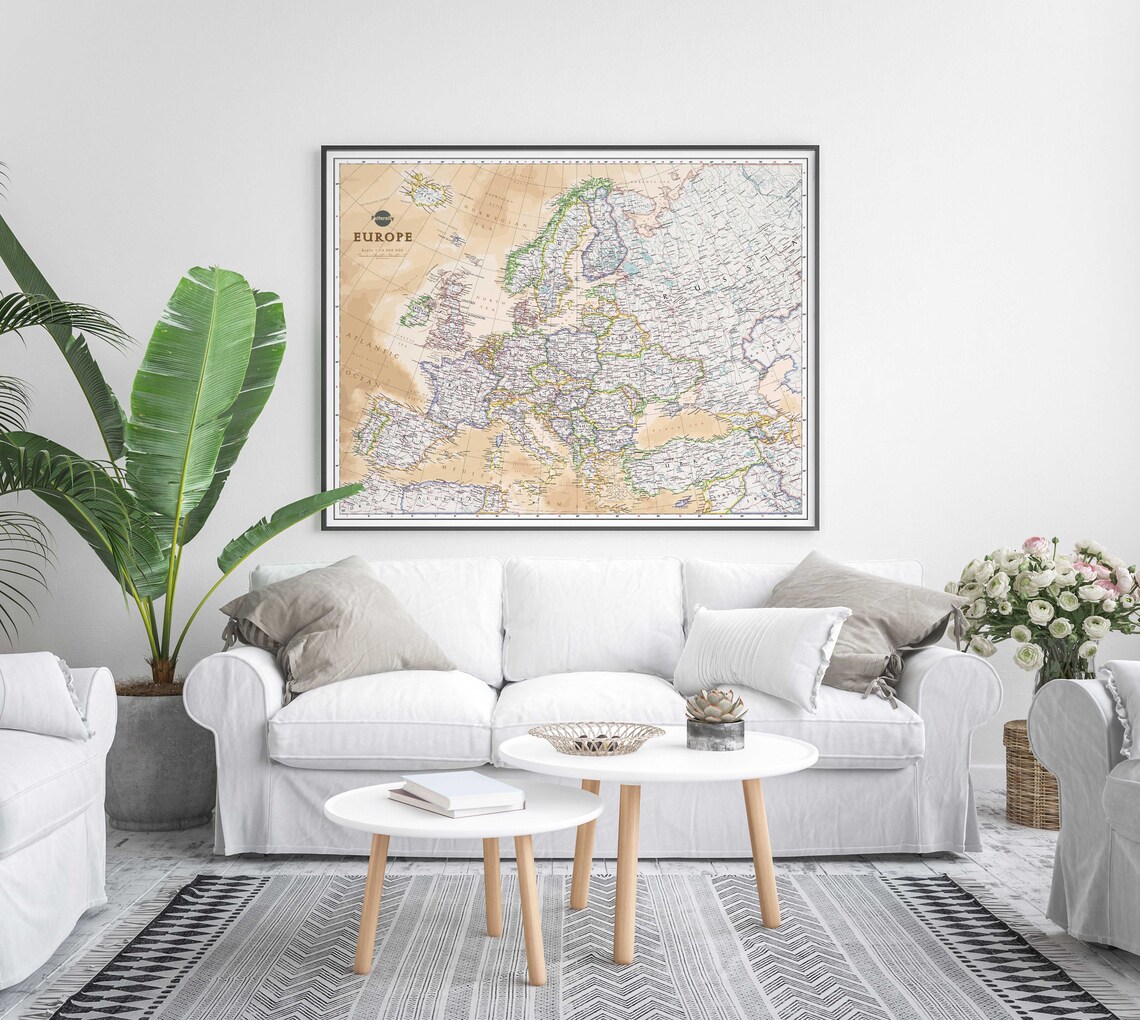 Europe Map Print Europe Map Wall Art PRINTABLE Europe Map Print Digital ...