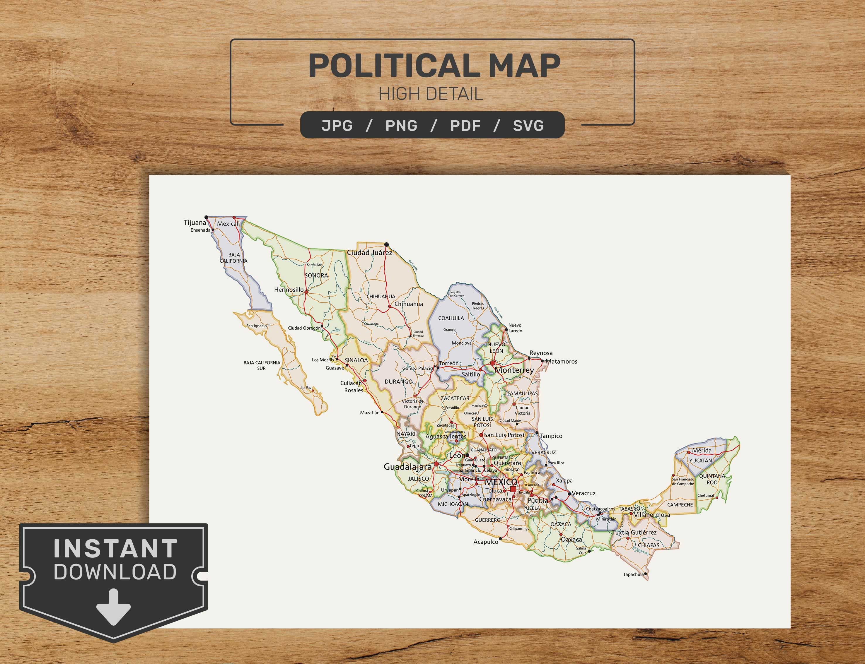 Mexico Map Bundle. Printable Mexican Map Set. Political, Physical ...