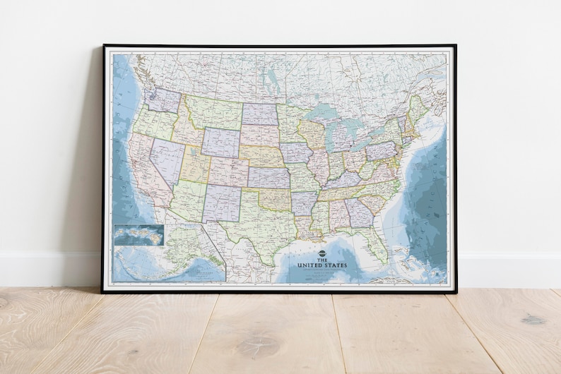 Political Map of the United States USA Wall Map Poster Giclee Print ...