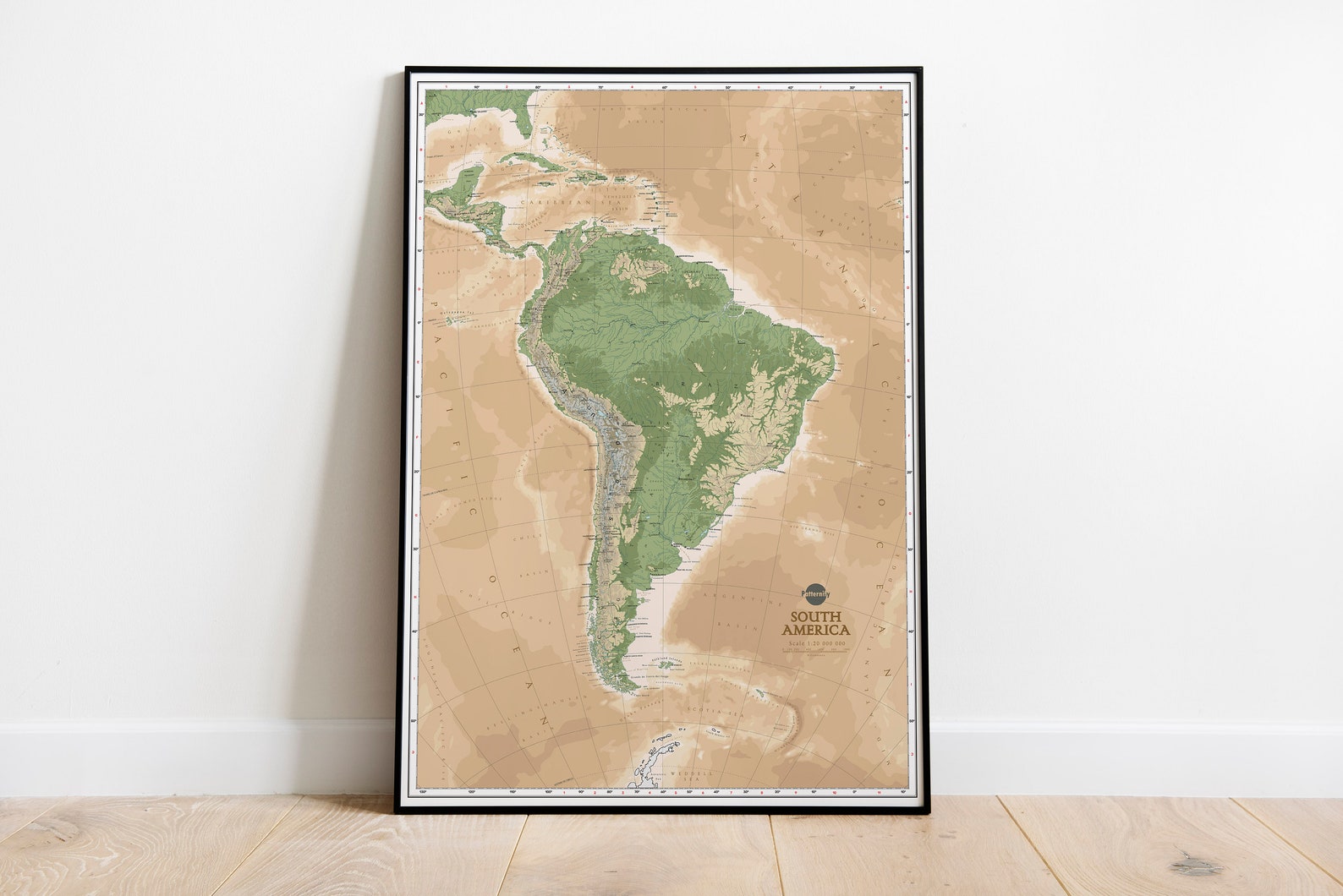 Terrain Map of South America South America Map Poster Giclee Print ...