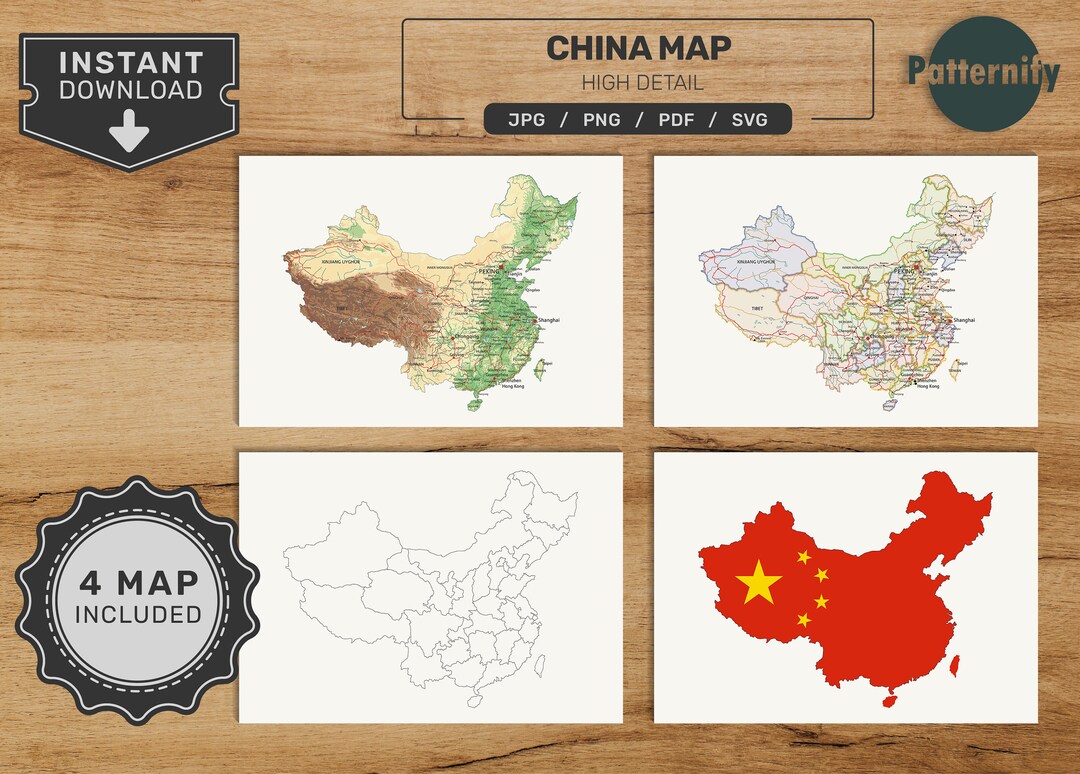 China Map Bundle. Printable Chinese Map Set. Political, Physical, Blank ...