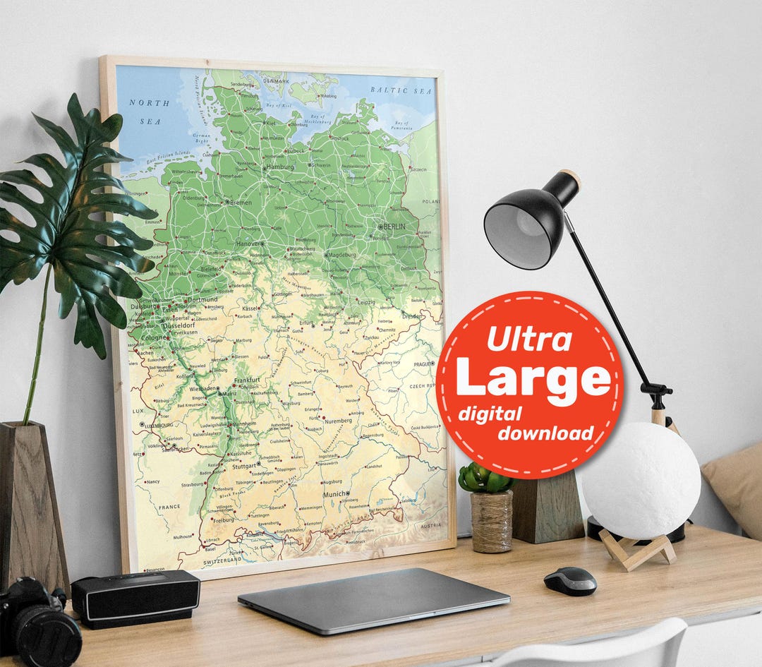 Germany Detailed Physical Map. German Terrain Vector Map. Educational ...