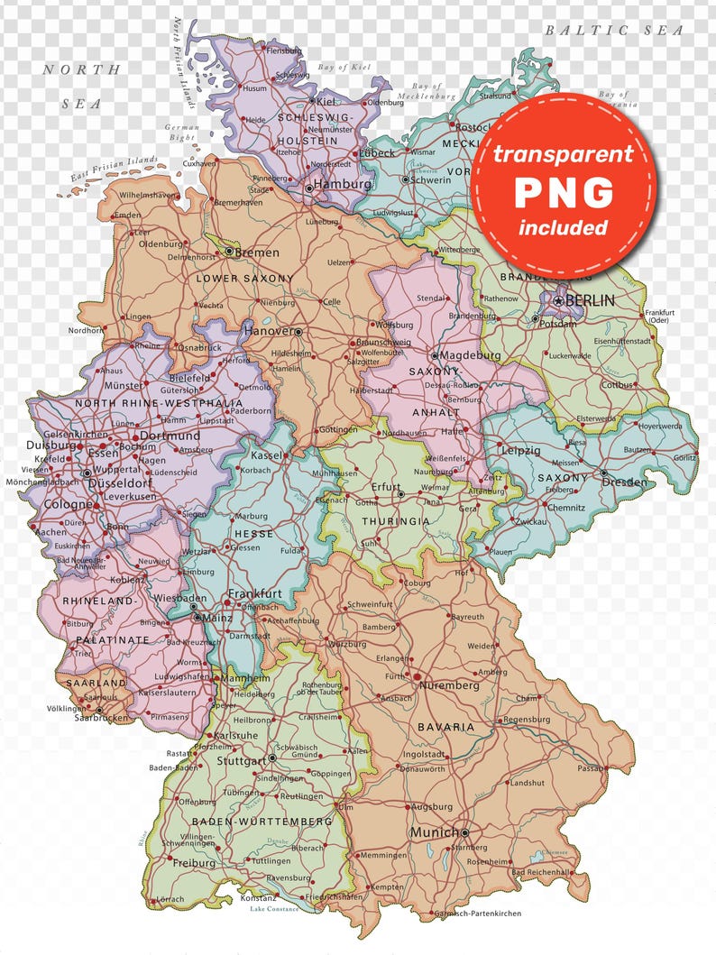 Political Map of Germany. Large Detailed German Map Poster With Cities ...
