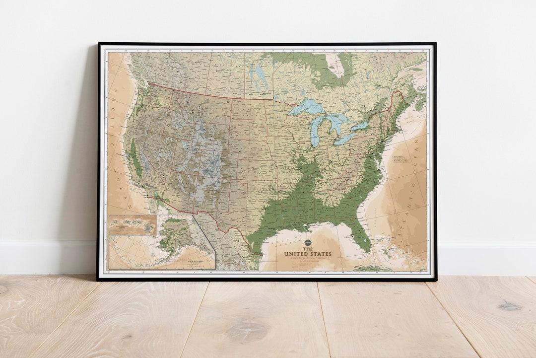 Terrain Map of the United States | USA Wall Map Poster Giclee Print ...