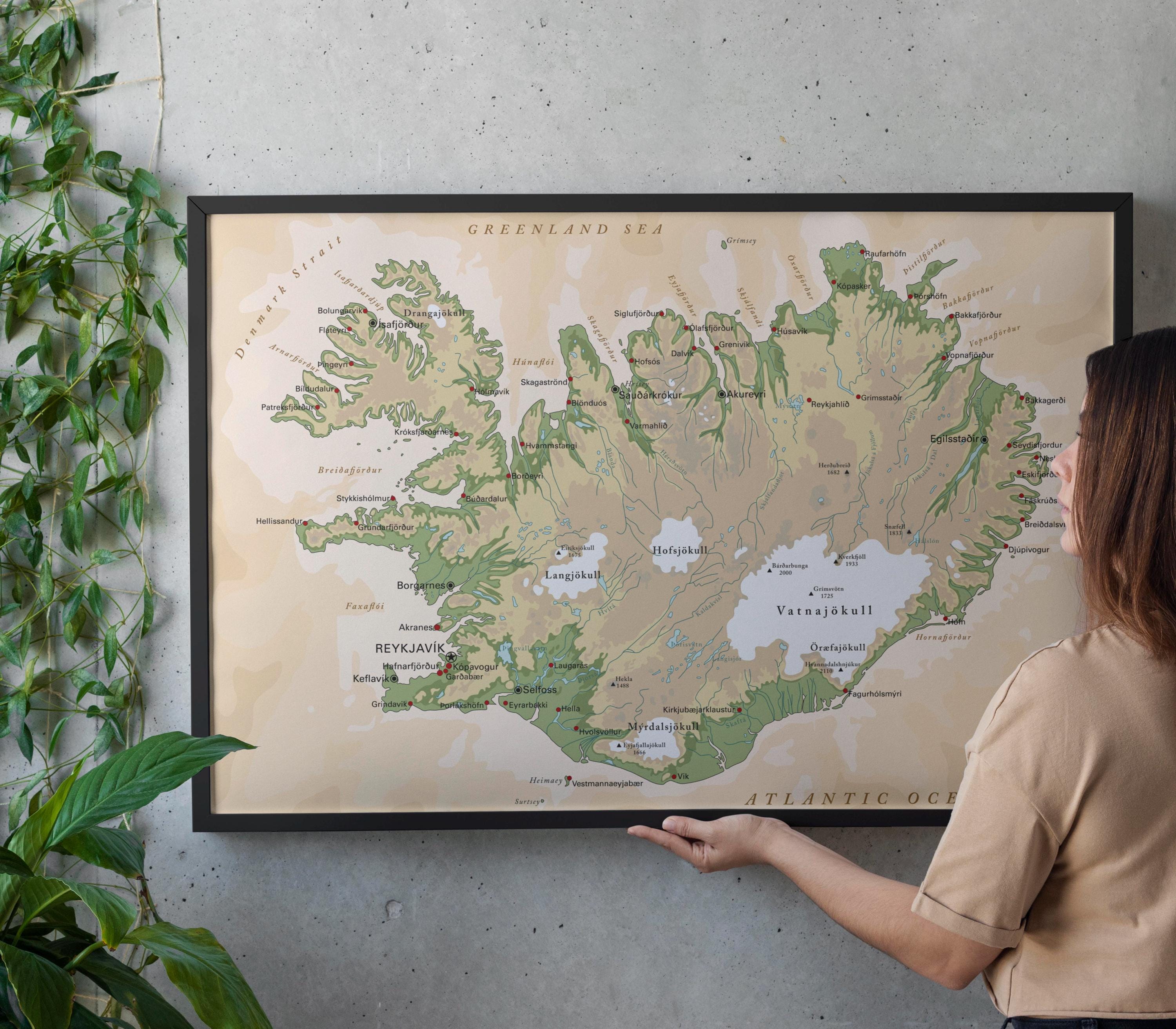 Iceland Vintage Physical Map. Iceland Terrain Vector Map. Educational ...