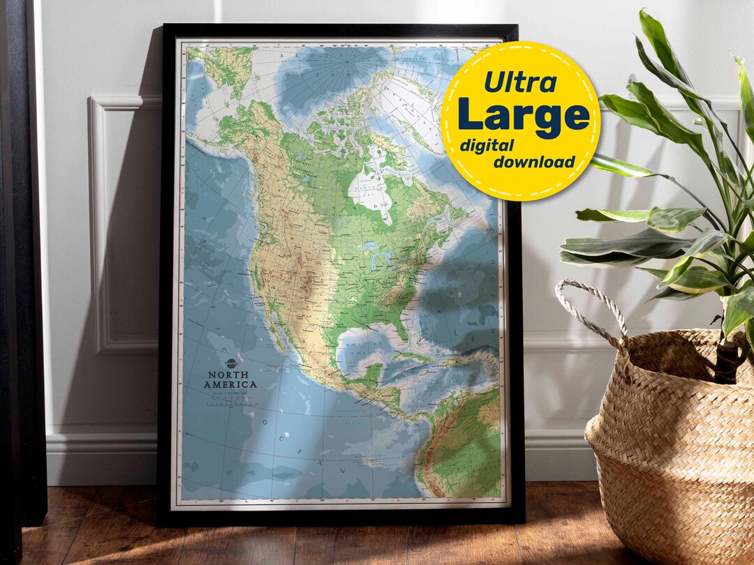 North America Physical Map Print. High-resolution PRINTABLE North ...