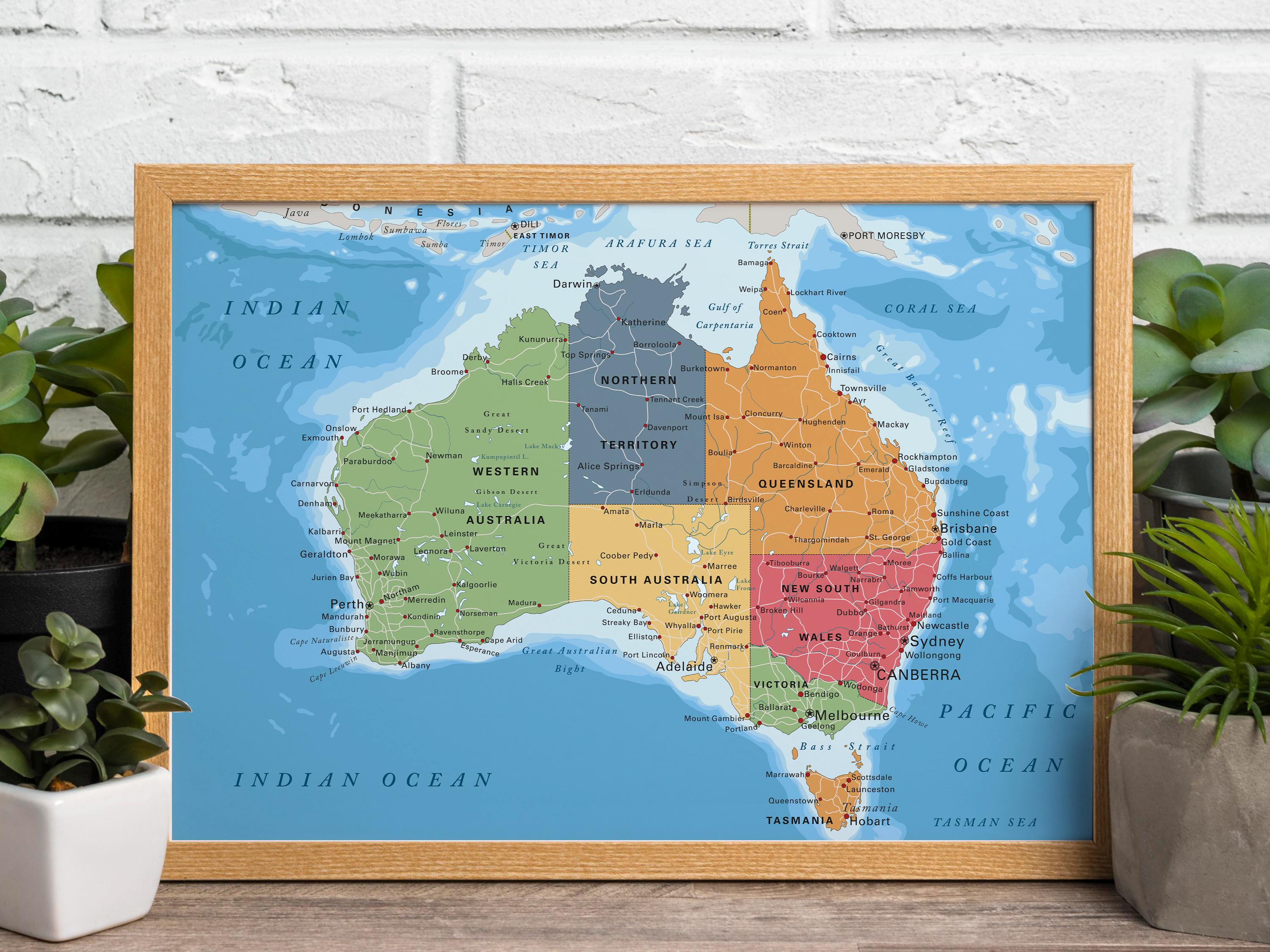 Political Map of Australia. Large Printable Australia Map Poster Full ...