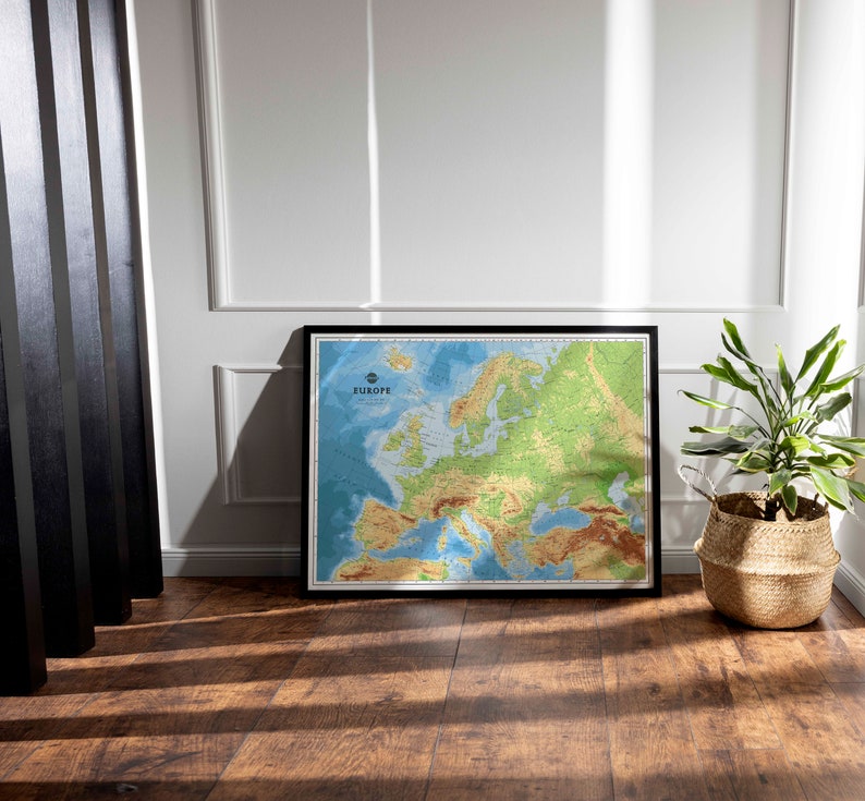 Terrain Map of Europe Europe Map Poster Giclee Print European Continent ...