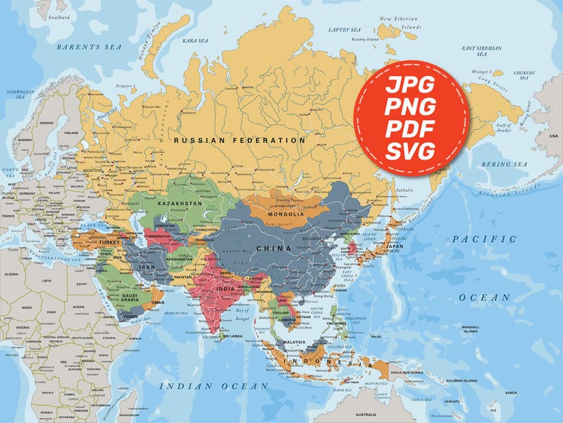 Political Map of Asia. Large Printable Asia Map Poster Full Color With ...