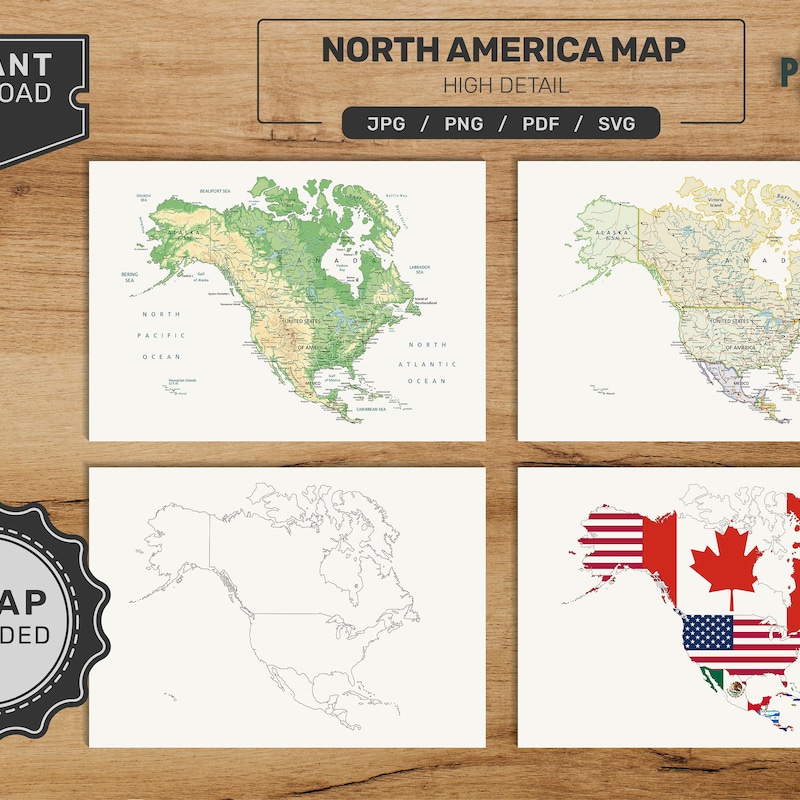 Blank Map of North America - Etsy