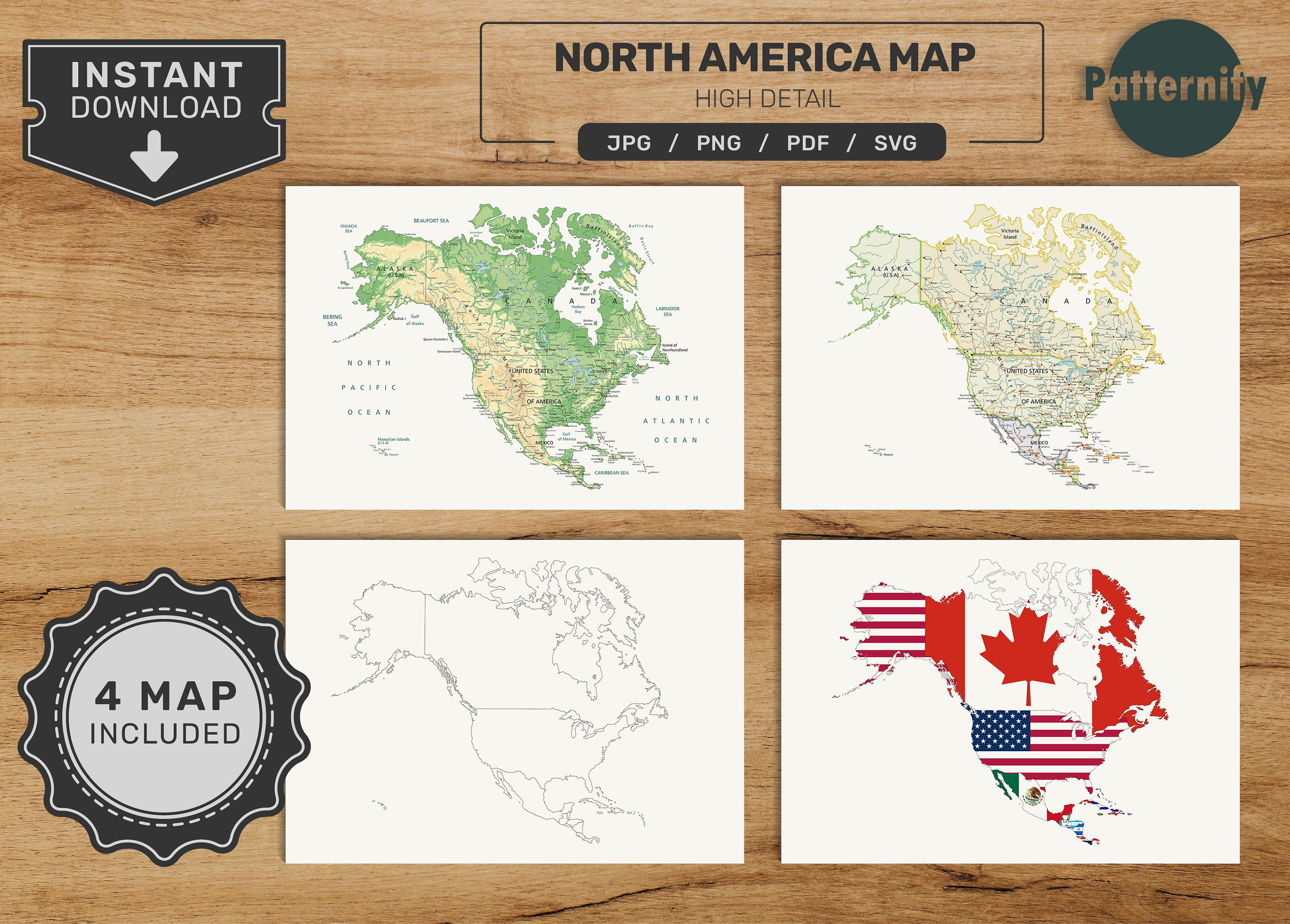 North America Map Bundle. Printable America Map Set. Political ...