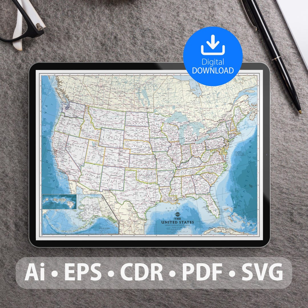 USA Vector Map. Svg, Ai, Eps, Cdr and Pdf Files Included. Scalable ...