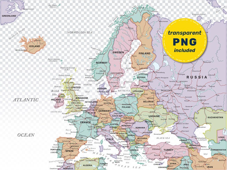 Detailed Political Map of Europe. Large Printable Europe Map Poster Full Color With Countries ...