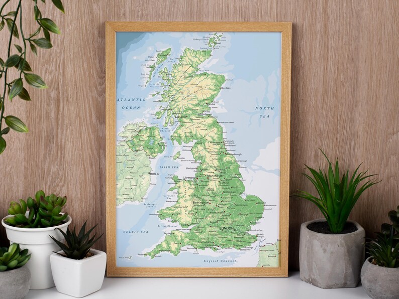 United Kingdom Detailed Physical Map. UK Terrain Vector Map ...