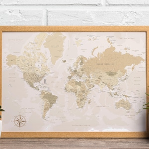 Map of the World With Countries. Printable Natural Beige Color Map of ...