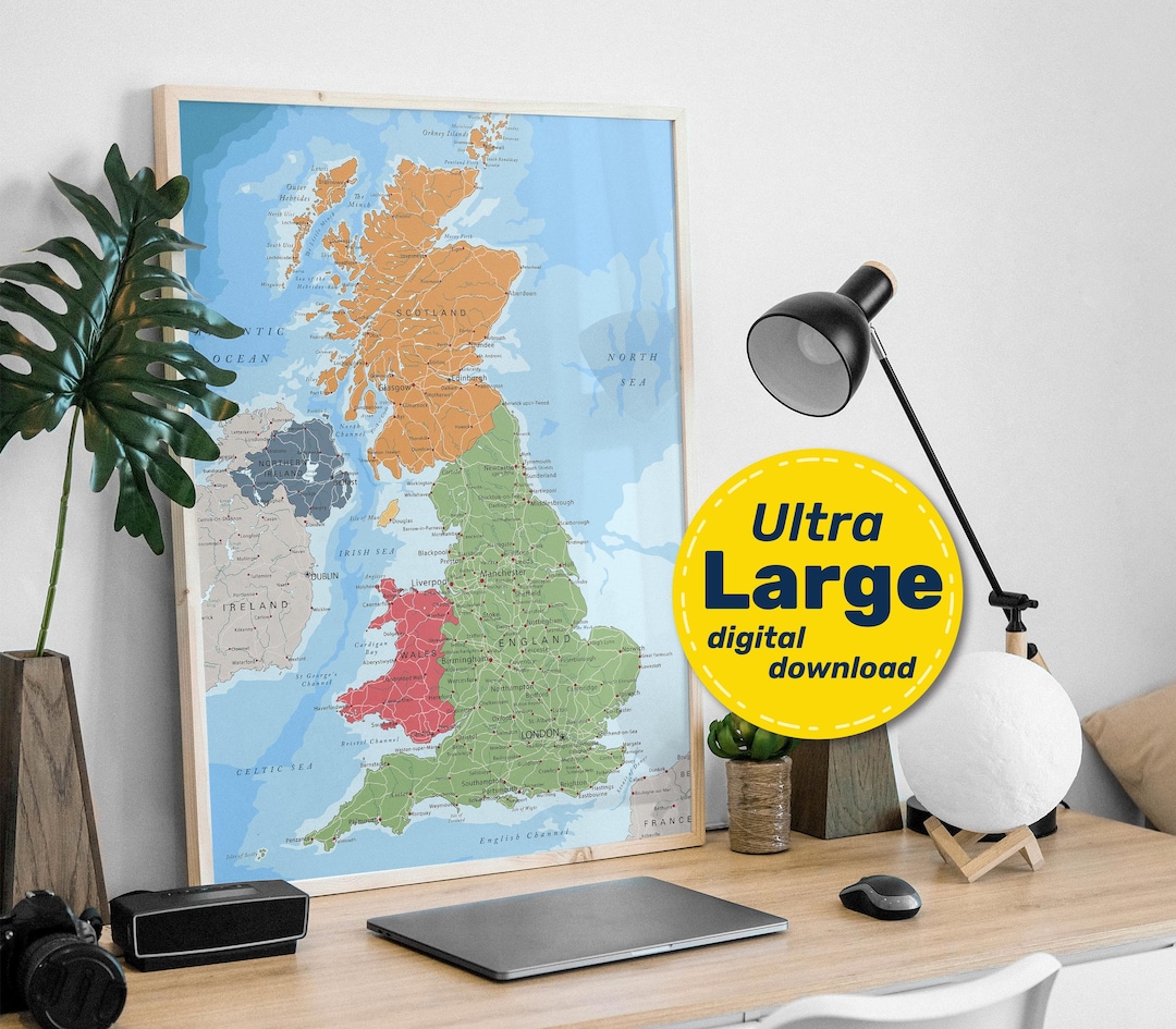 Political Map of United Kingdom. Large Detailed Britain Map Poster With ...