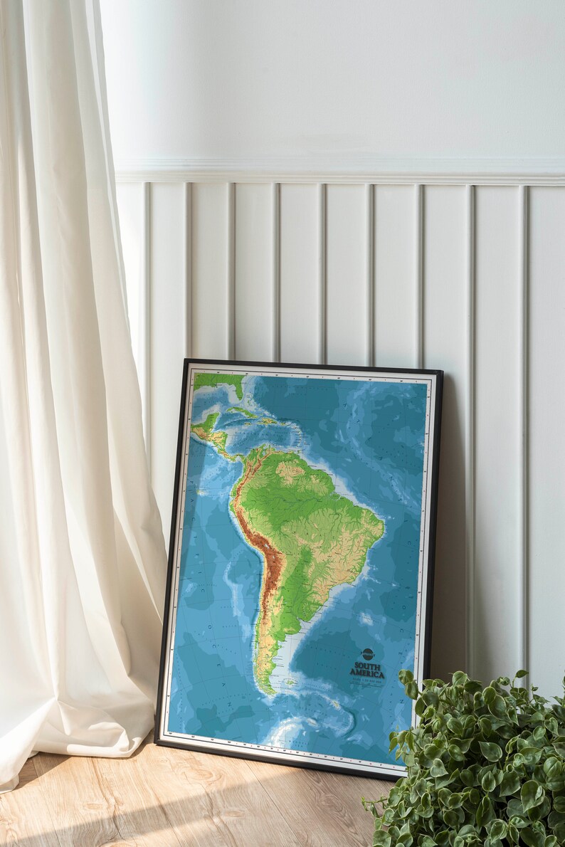 Terrain Map of South America South America Map Poster Giclee Print ...