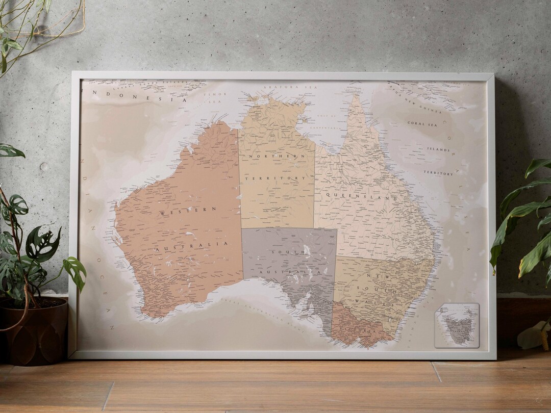 Australia Beige Brown Map. Detailed Vintage Political Map With ...