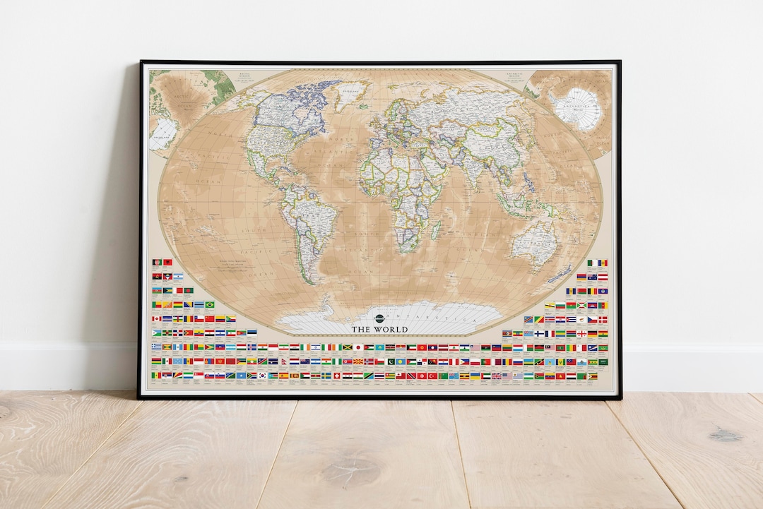 Political Map of the World With Flags | World Map Poster With State ...