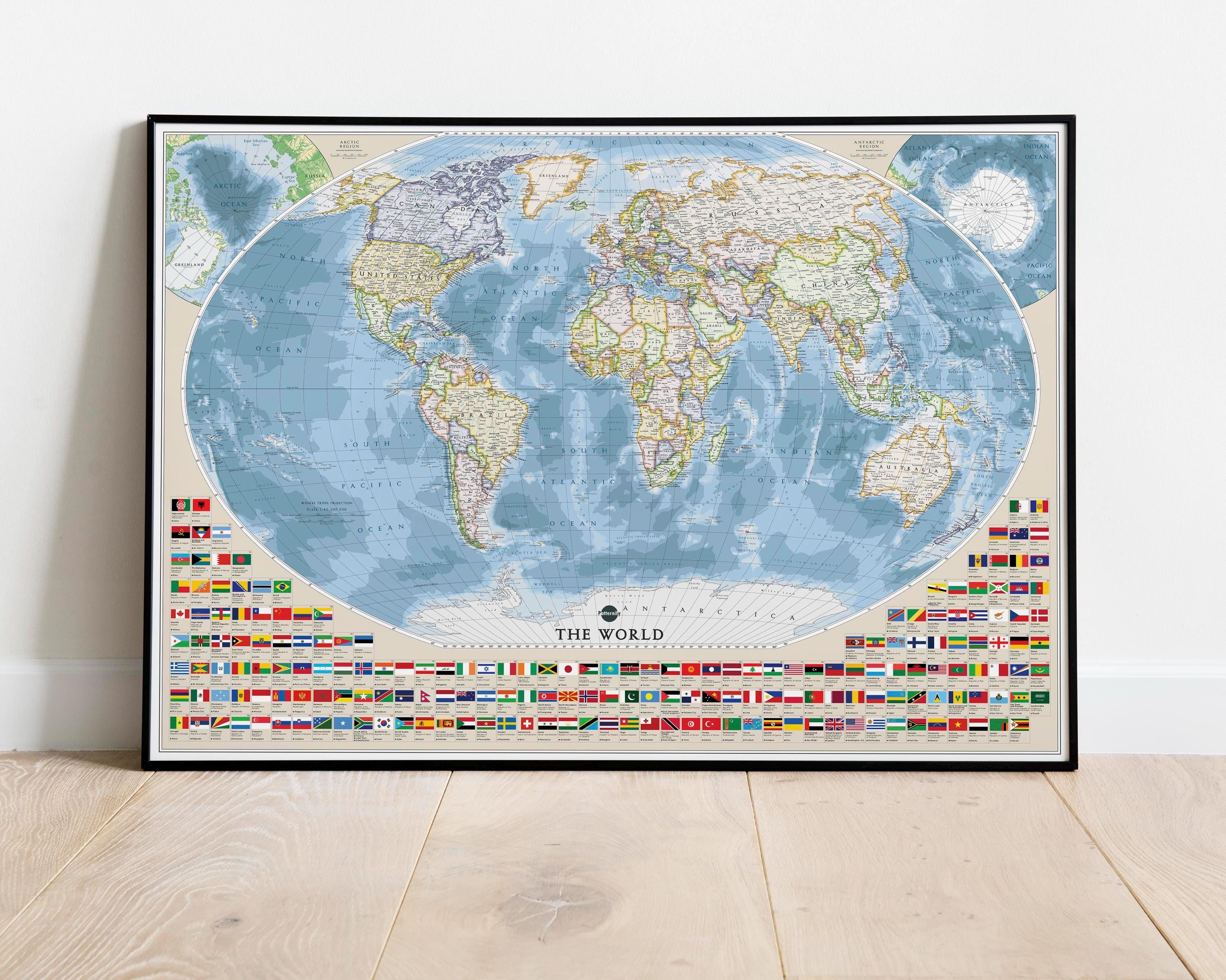 The World Political Map Print With All Flags. Detailed PRINTABLE World ...