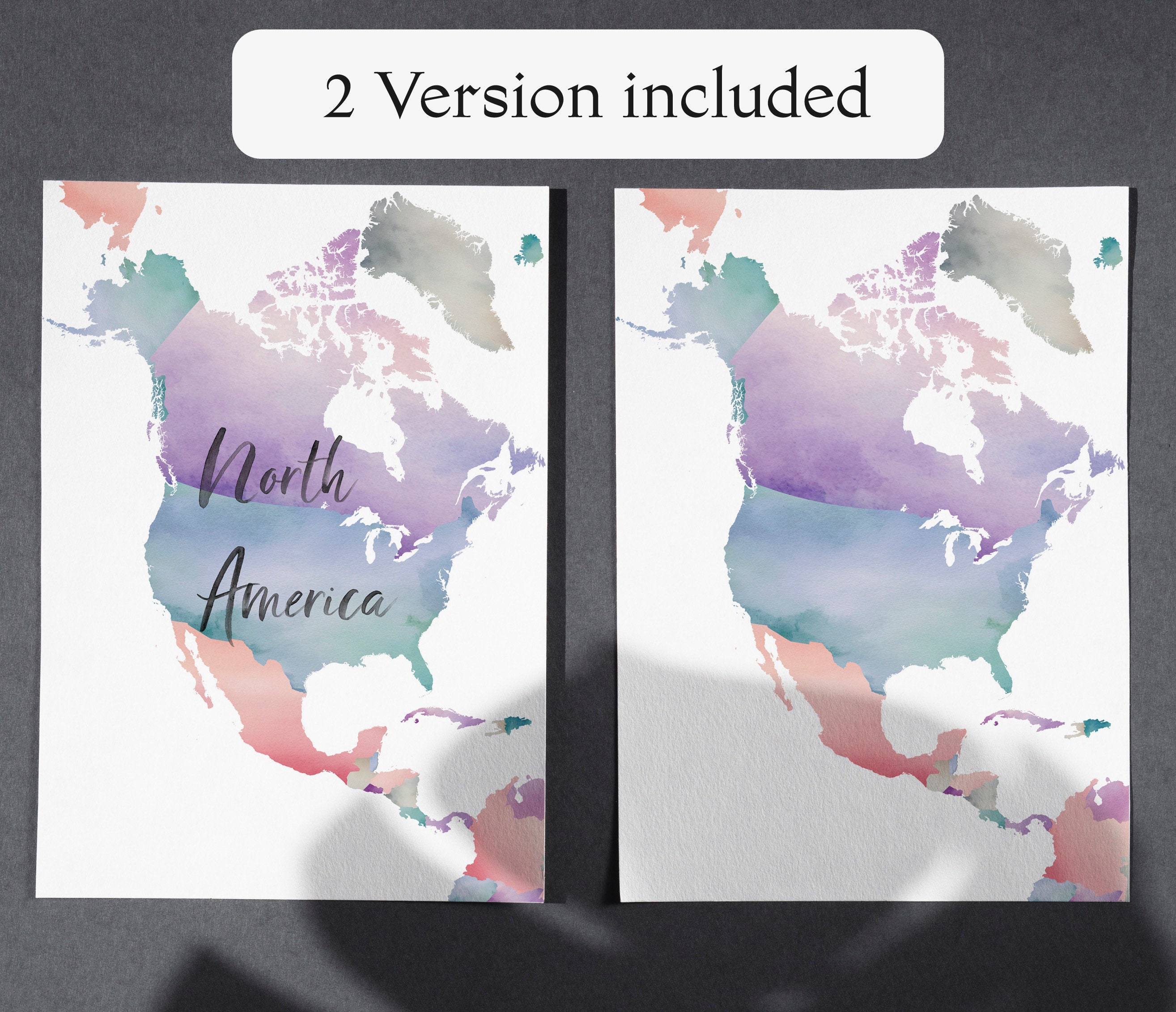 Abstract Watercolor North America Map Print. Colorful Map of North ...