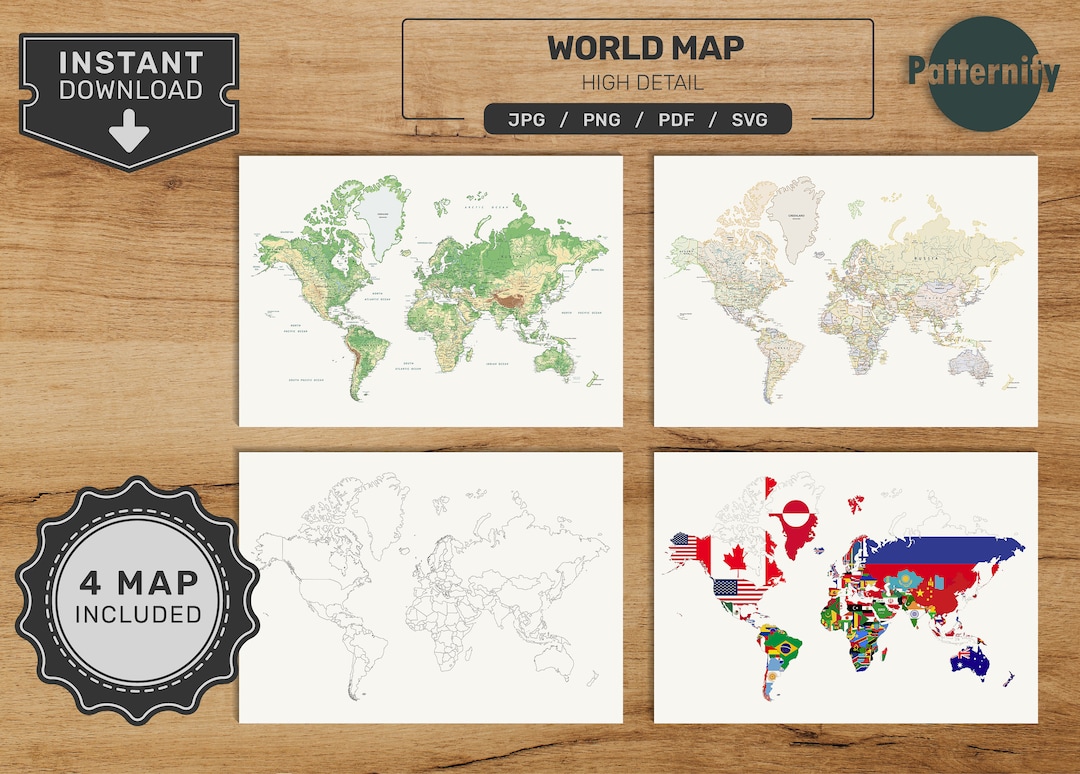 World Map Bundle. Printable World Map Set. Political, Physical, Blank ...