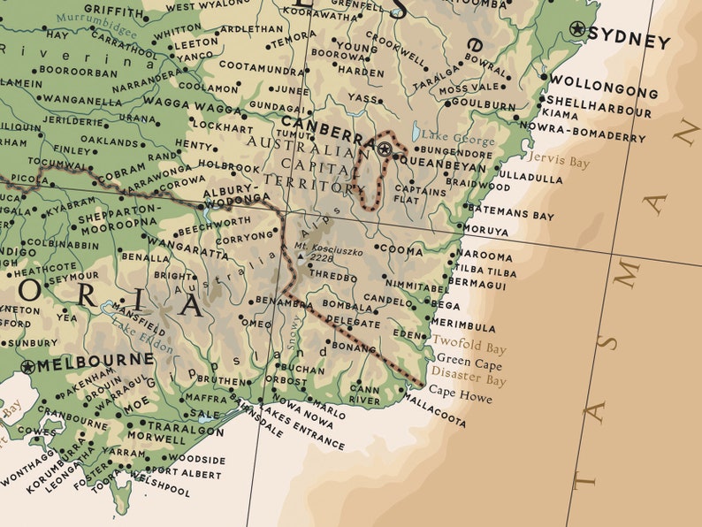 Terrain Map of Australia. Australia Map Wall Art. PRINTABLE Topographic ...