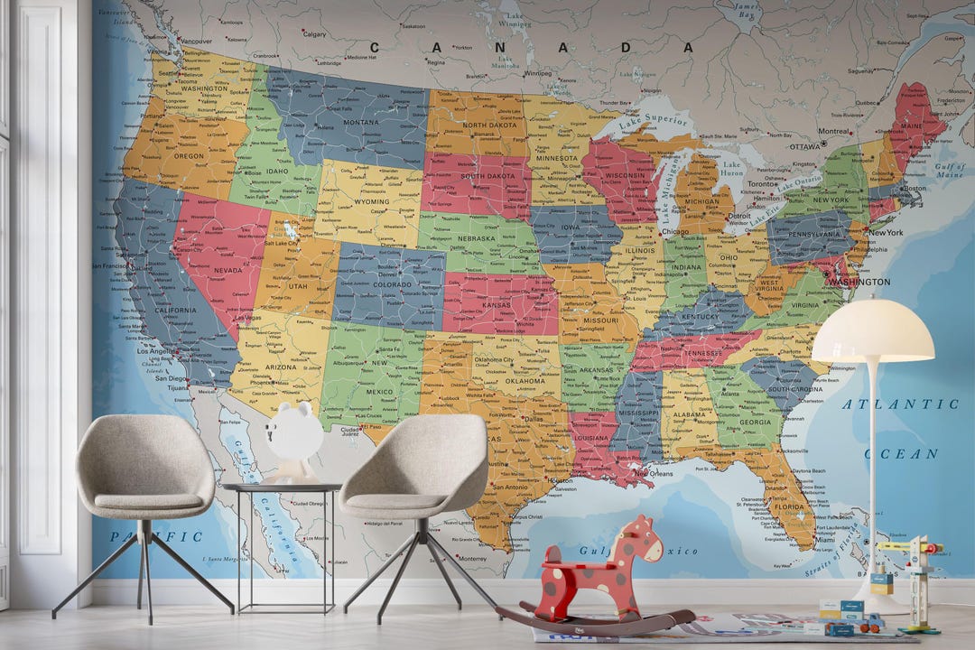 Political Map of USA. Large Detailed United States Map Poster With ...