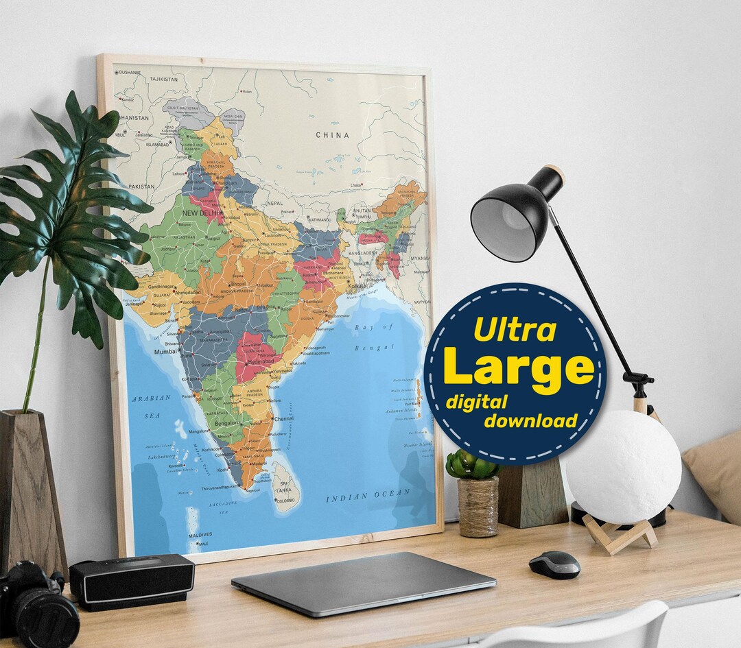 India Political Map. Educational Detailed Indian Map Poster With Cities ...