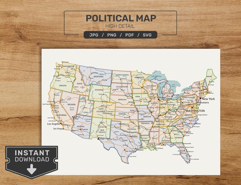USA Map Bundle. Printable United States Map Set. Political, Physical ...