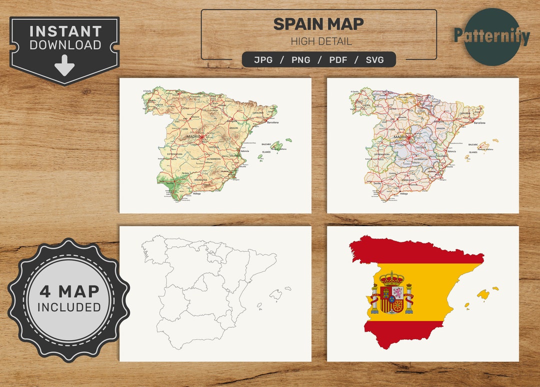 Spain Map Bundle. Printable Spanish Map Set. Political, Physical, Blank ...