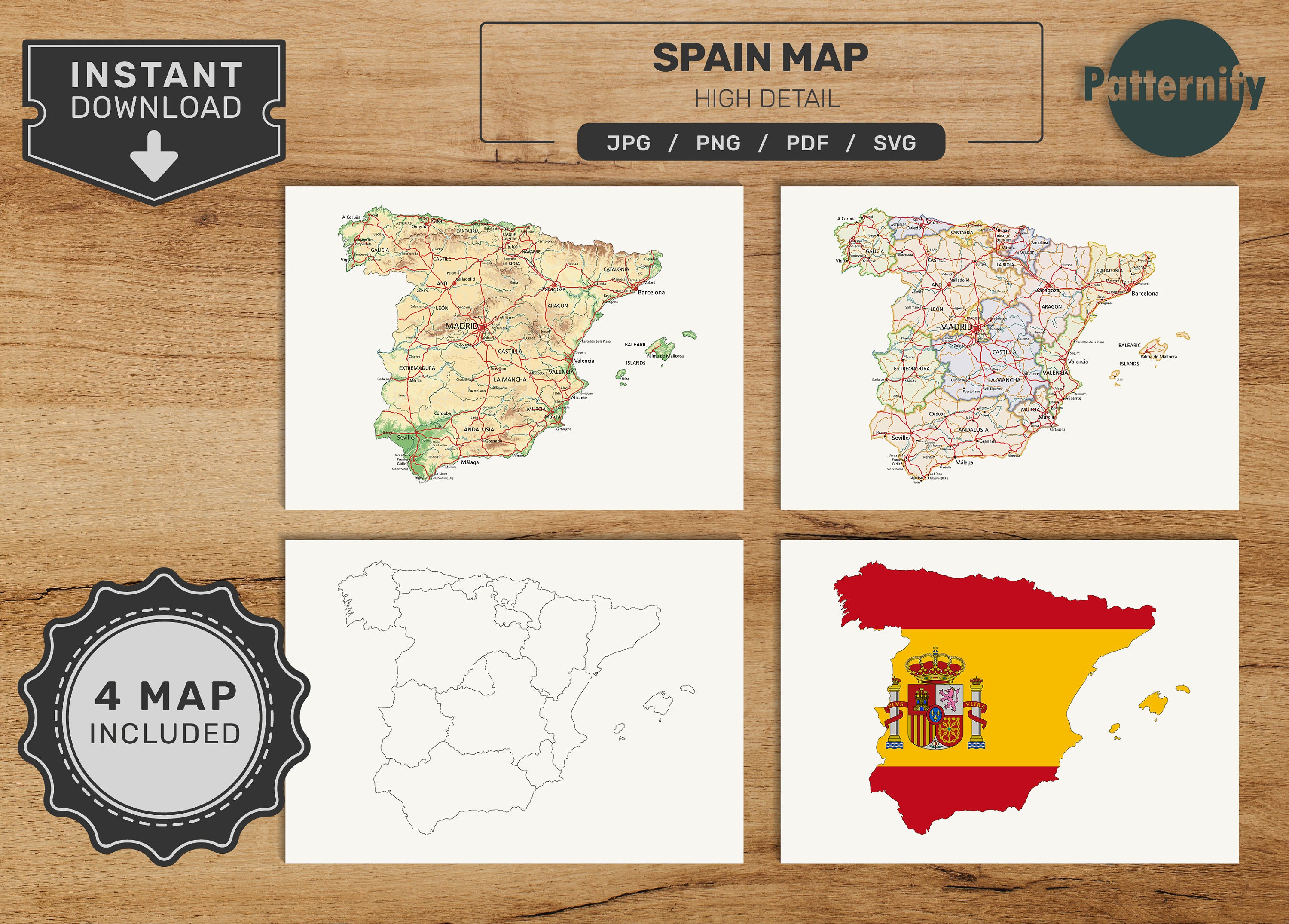 Spain Map Bundle. Printable Spanish Map Set. Political, Physical, Blank ...