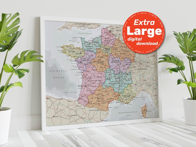 Political Map of France. Large Detailed French Map Poster With Cities ...