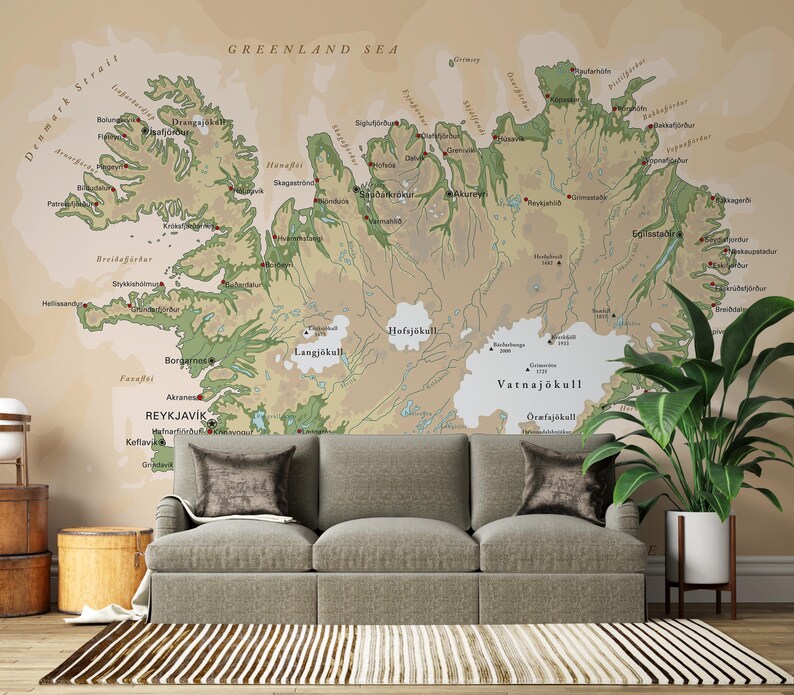 Iceland Vintage Physical Map. Iceland Terrain Vector Map. Educational ...