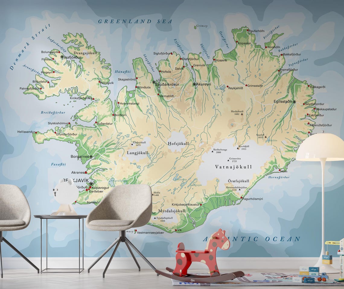 Iceland Detailed Physical Map. Iceland Terrain Vector Map. Educational ...