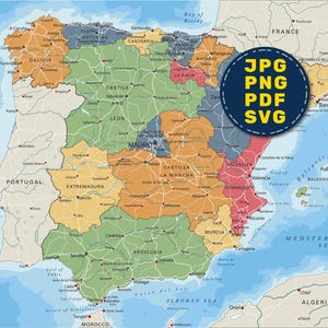 Spain Political Map. Educational Detailed Spanish Map Poster With ...